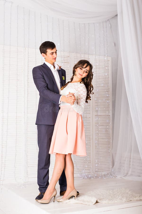 Young Couple Dancing in Empty Room Stock Photo - Image of romance ...