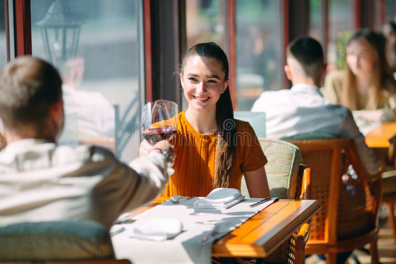 Young Couple Drinking Wine Restaurant Near Window Stock Photos - Free ...
