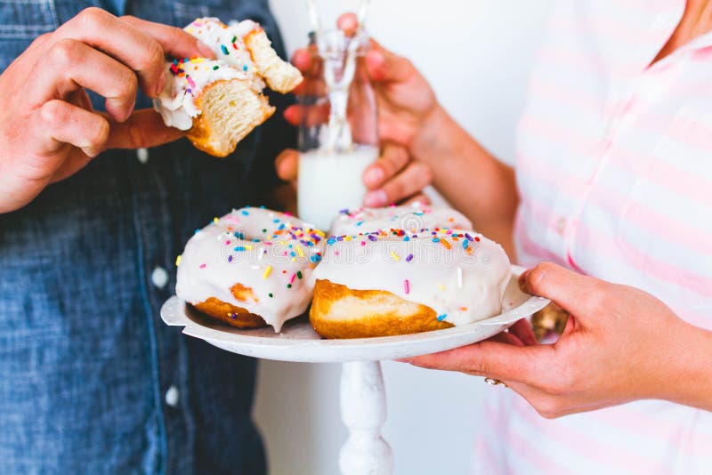 Business People Eating Donuts and Drinking Stock Image - Image of ...