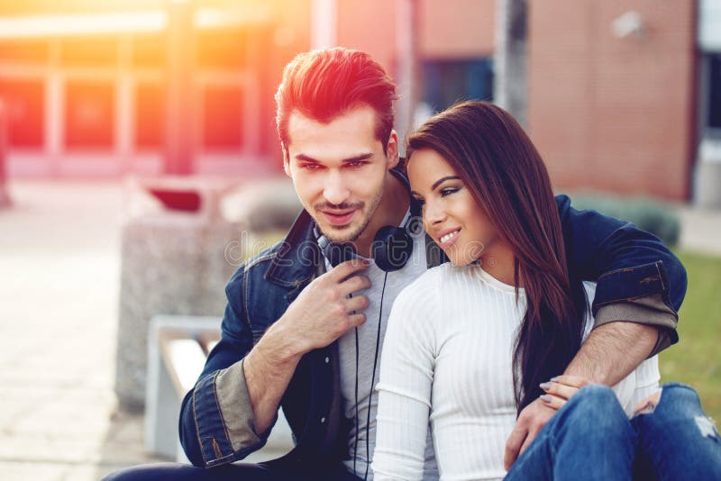Young Couple on First Date Outdoor Stock Photo - Image of family, city ...