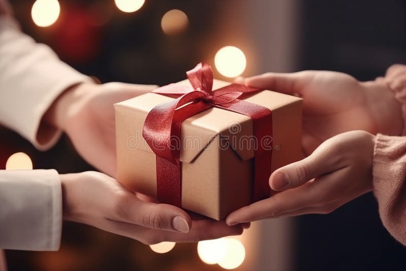Young Couple Hands Hold Gift Box in Valentines Day Stock Illustration ...