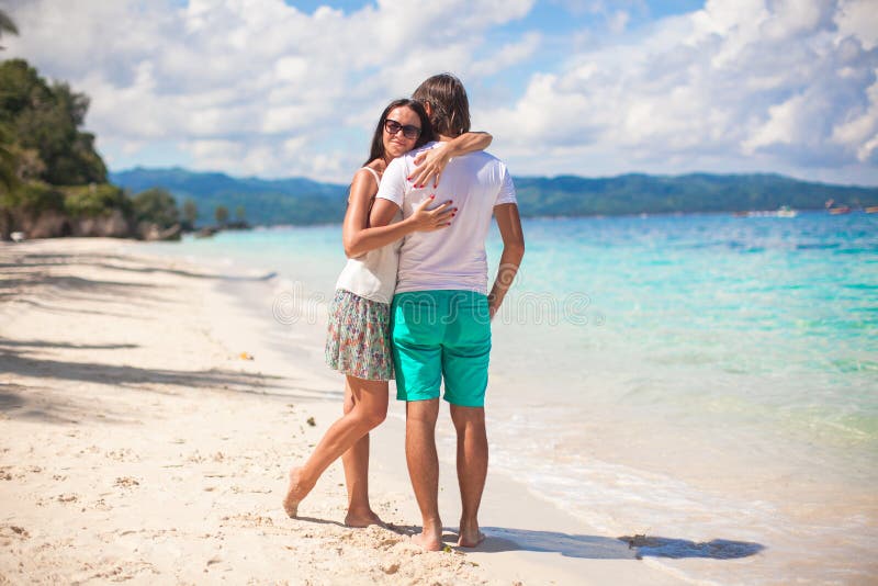 Young Couple Have Fun on White Sandy Beach Stock Image - Image of ocean ...