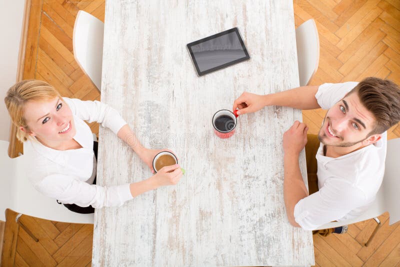 Young Couple Having a Coffee Break Stock Image - Image of attraction ...