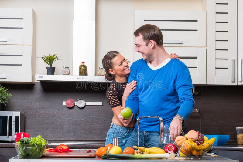 Young Couple Having Fun in the Kitchen Stock Image - Image of fresh ...