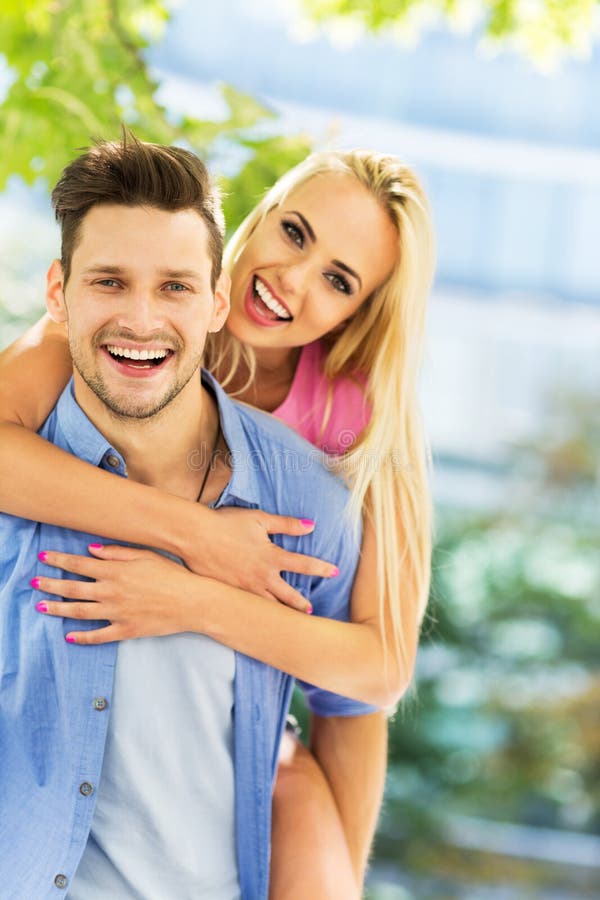 Young Couple Having Fun Outdoors Stock Photo - Image of happiness ...