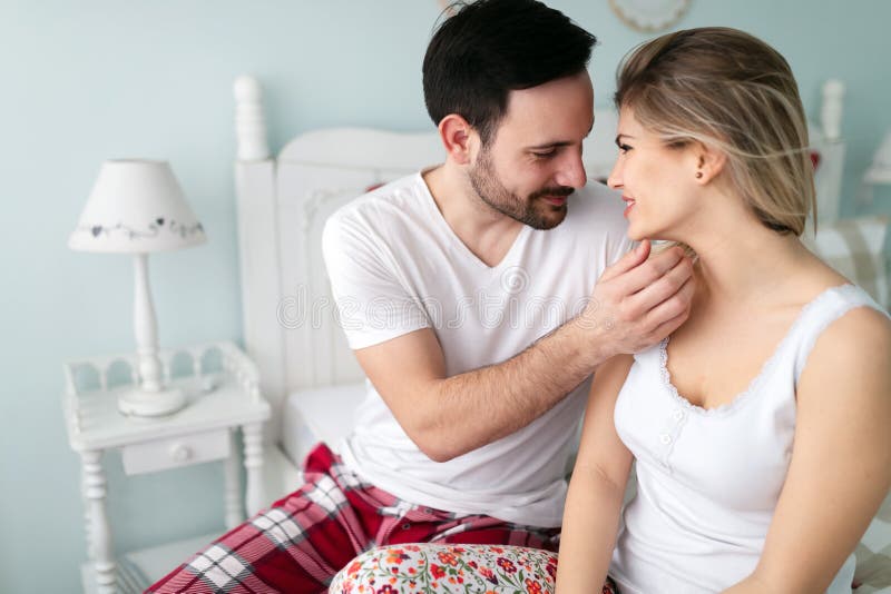 Young Couple Having Romantic Time In Bedroom Stock Image Image Of