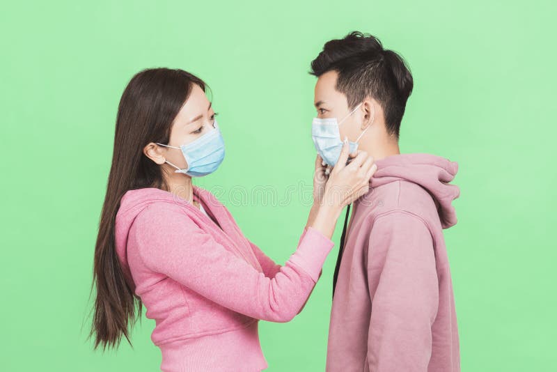 Young Couple Help Wearing Protective Face Mask Stock Image - Image of ...