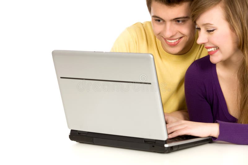 Young couple with laptop stock image. Image of smile - 20085915
