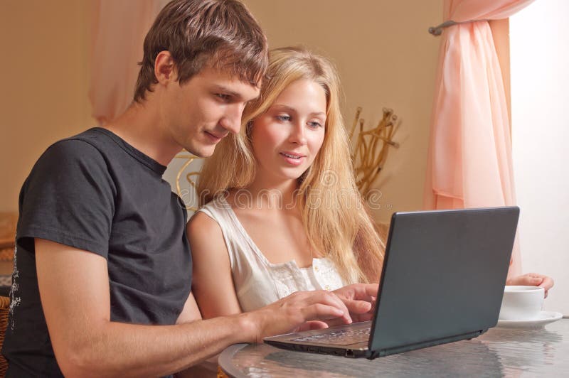 Young Couple with Laptop Showing OK Stock Photo - Image of happy, flirt ...