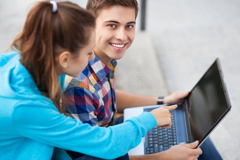 Girls Using Computers in Class with Teacher Stock Image - Image of ...