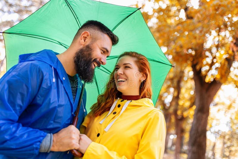 Couple in Love is Enjoying in Park after Rain Stock Image - Image of ...