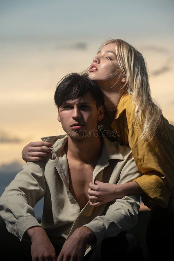 Young Couple in Love Hug Each Other. Love Story. Stock Image - Image of ...