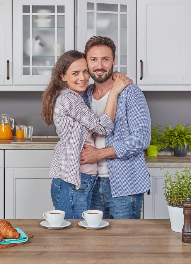 Young Lovers in the Kitchen Stock Photo - Image of drink, coffee: 117138058