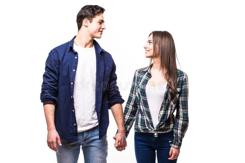 Young Couple in Love Look Each Other Stock Photo - Image of pleasure ...