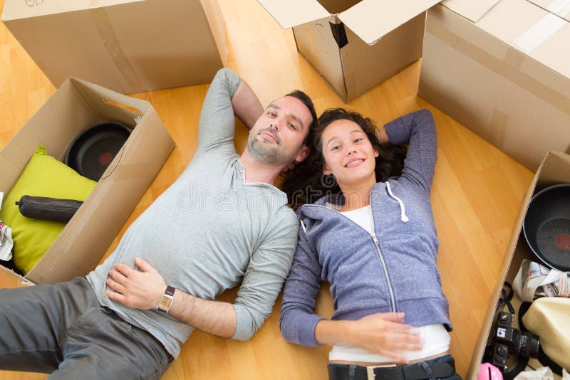 Young Couple in Love Moved in Their New Flat Stock Image - Image of ...