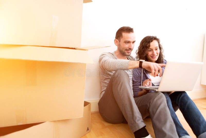 Young Couple in Love Moved in Their New Flat Stock Image - Image of ...