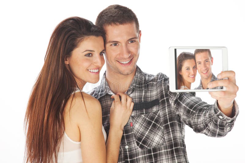 Happy Couple Makes Self-photo on the Notebook Stock Photo - Image of ...