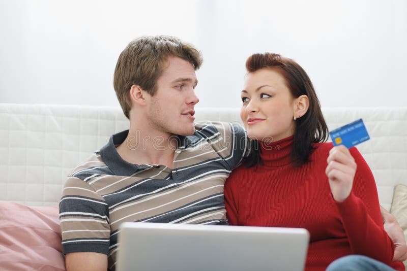 Young Couple Making Online Purchases Stock Photo - Image of amour ...