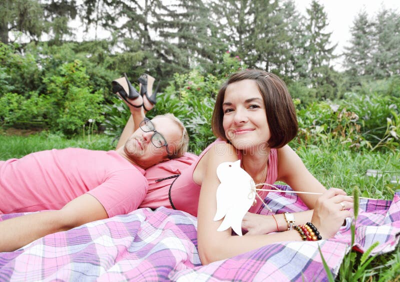 Woman Fondling Man on Picnic Stock Photo - Image of male, caressing ...