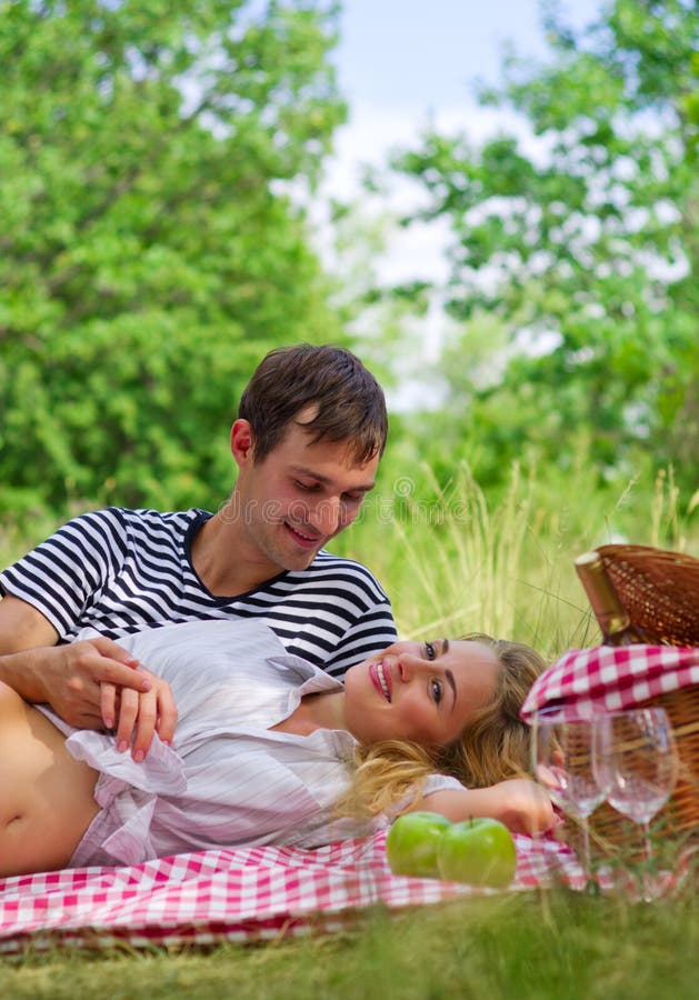 Summer Picnic - Young Couple Relaxing in Nature Stock Image - Image of ...