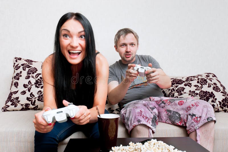 Young Couple Playing Computer Game Stock Photo - Image of portrait ...