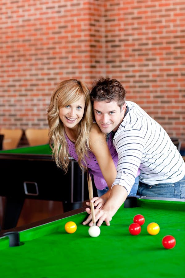 Young couple playing pool stock image. Image of girlfriend - 16262245