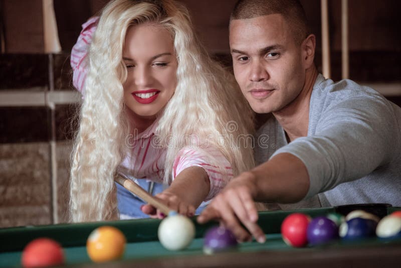 Young People Playing Snooker at Bar Stock Photo - Image of game, hobby ...
