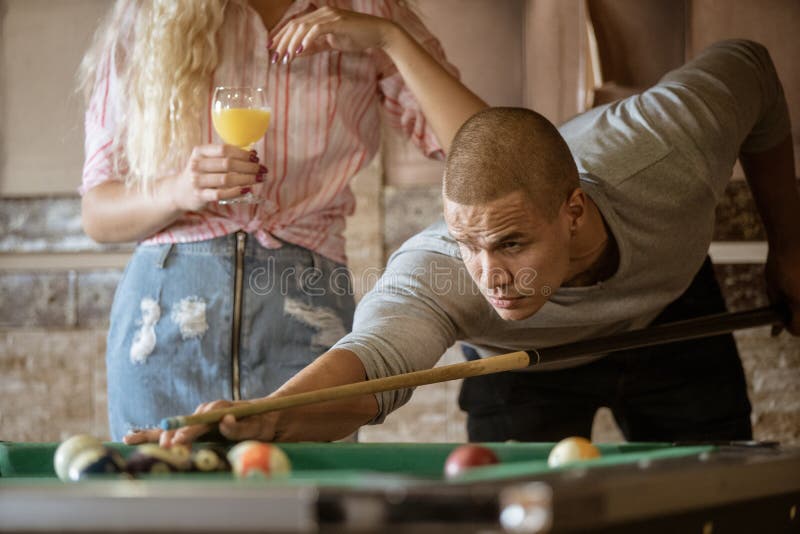 Young People Playing Snooker at Bar Stock Photo - Image of game, casual ...