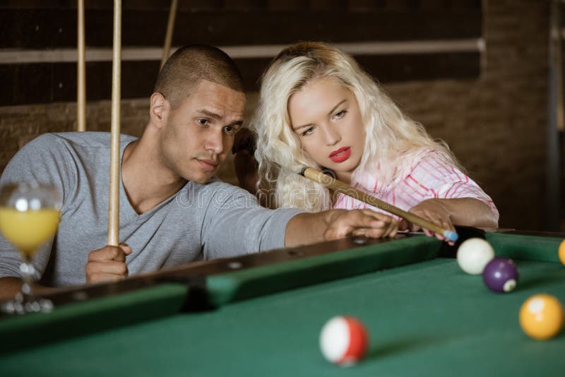 Young People Playing Snooker at Bar Stock Image - Image of enjoyment ...