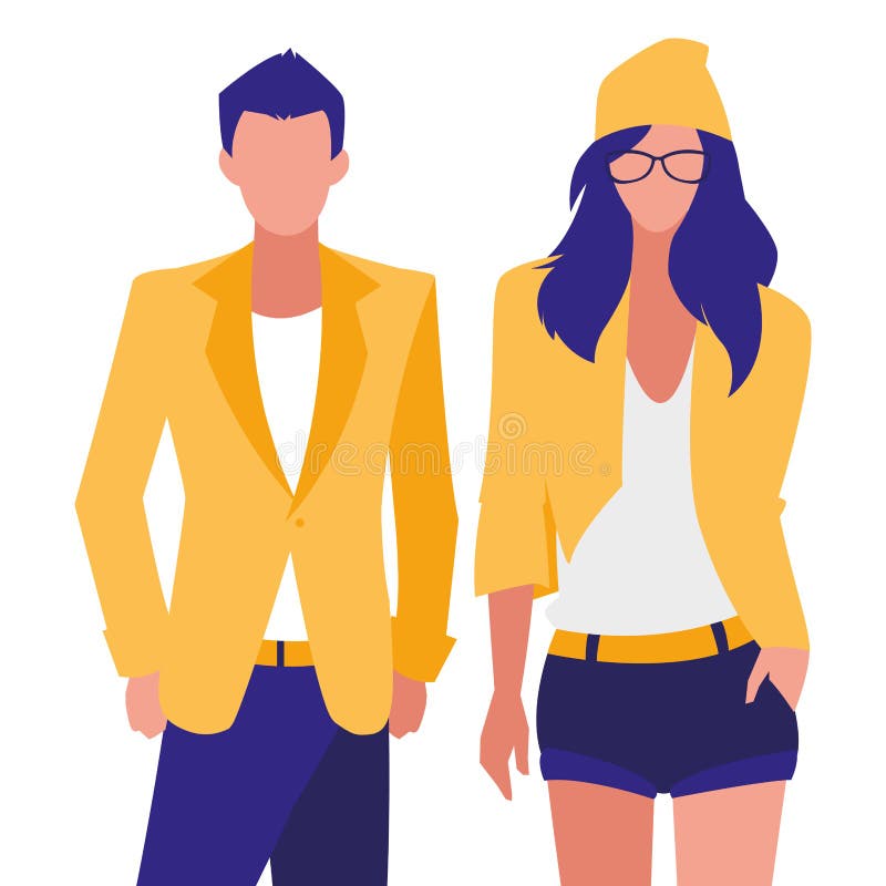 Young Couple with Pose of Modeling Stock Illustration - Illustration of ...