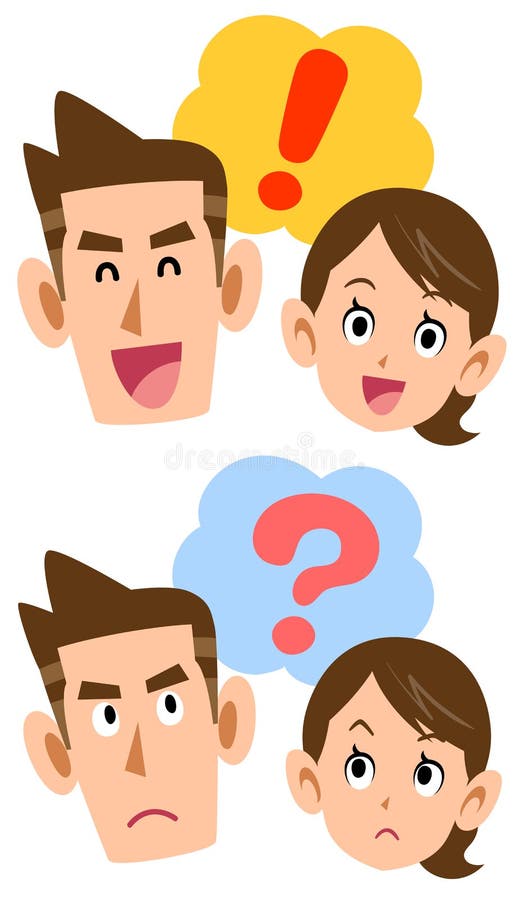 Young Couple Questioning and Solving Facial Expression Set Stock Vector ...