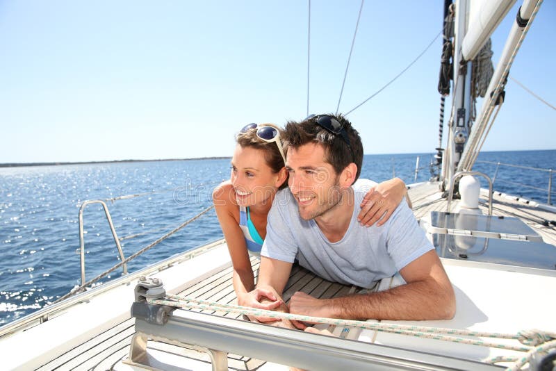 Young Couple Relaxing on Sailing Boat S Deck Stock Photo - Image of ...