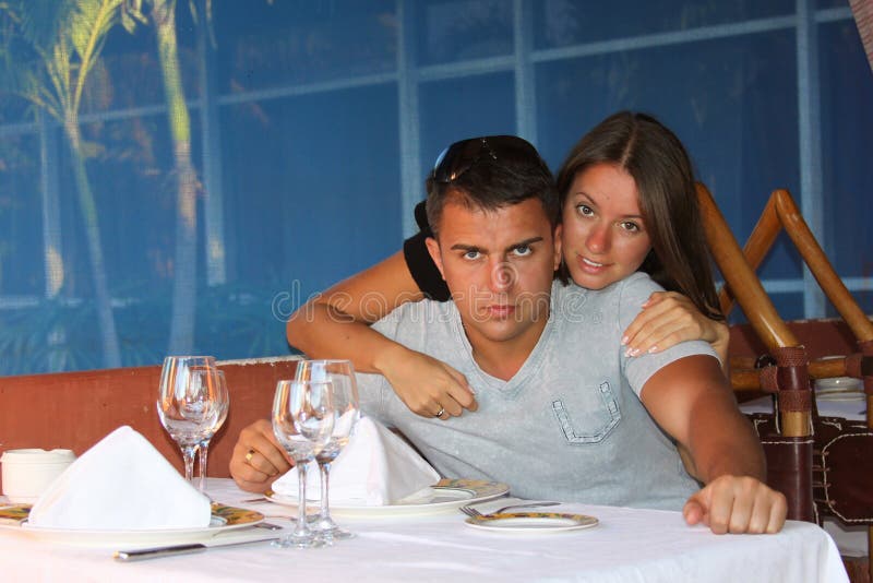 Young Couple in Resort Restaurant Stock Image - Image of luxury ...