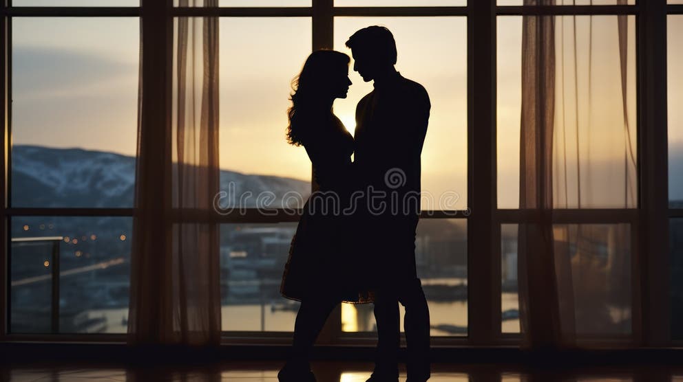 A Young Couple S Silhouette Hugging in Front of a Sweeping Panoramic ...