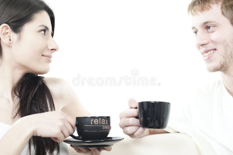 Young Couple Sharing Coffee Time Stock Image - Image of happiness ...