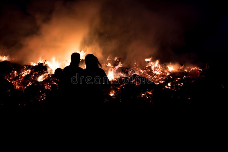 Young Couple Silhouette - Looking at Fire Stock Image - Image of shapes ...