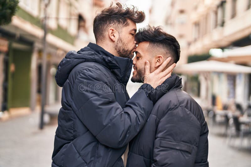 Young Couple Smiling Confident Standing Together at Street Stock Image ...