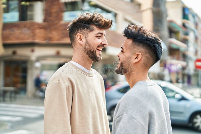 Young Couple Smiling Confident Standing Together at Street Stock Image ...