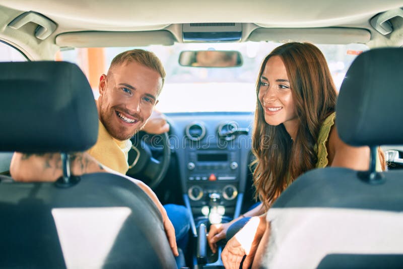 Young Couple Smiling Happy Driving Car Stock Image - Image of leisure ...