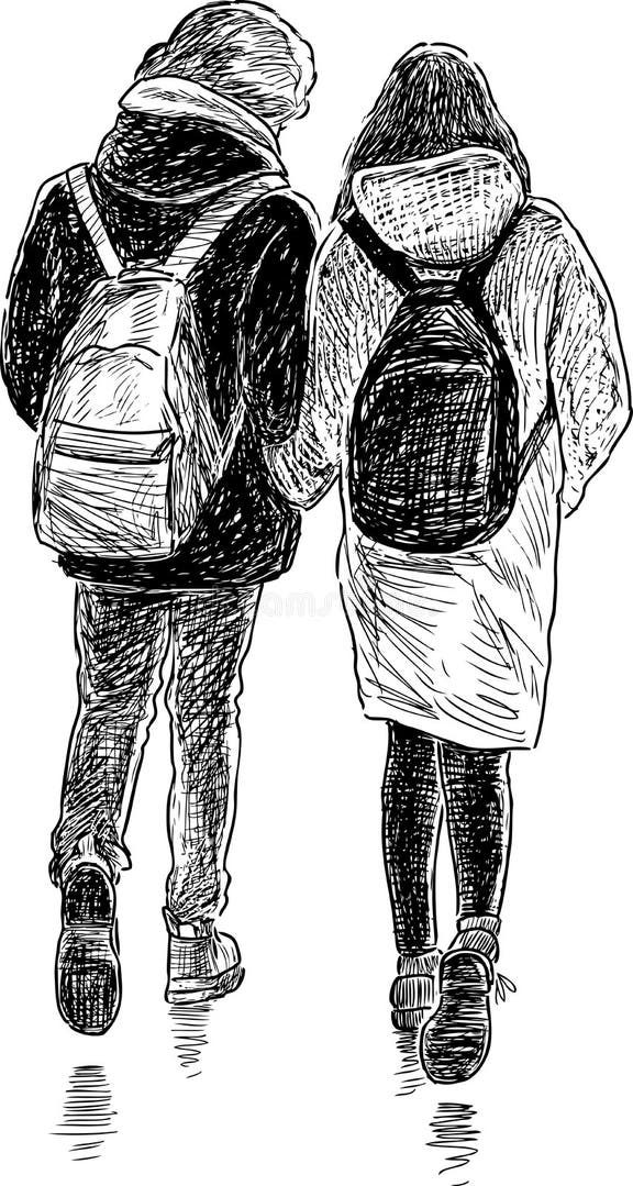 Young couple on a stroll stock vector. Illustration of students - 90105604