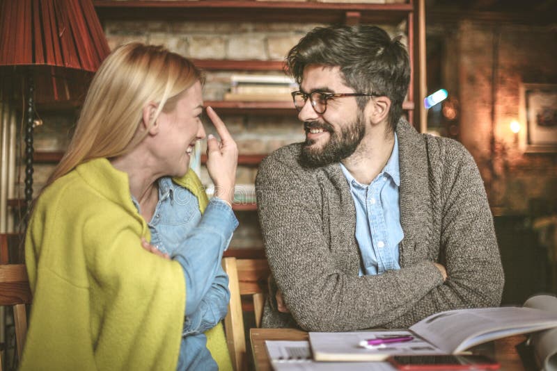 Study Together is Fun . Young Couple Stock Photo - Image of cafe ...