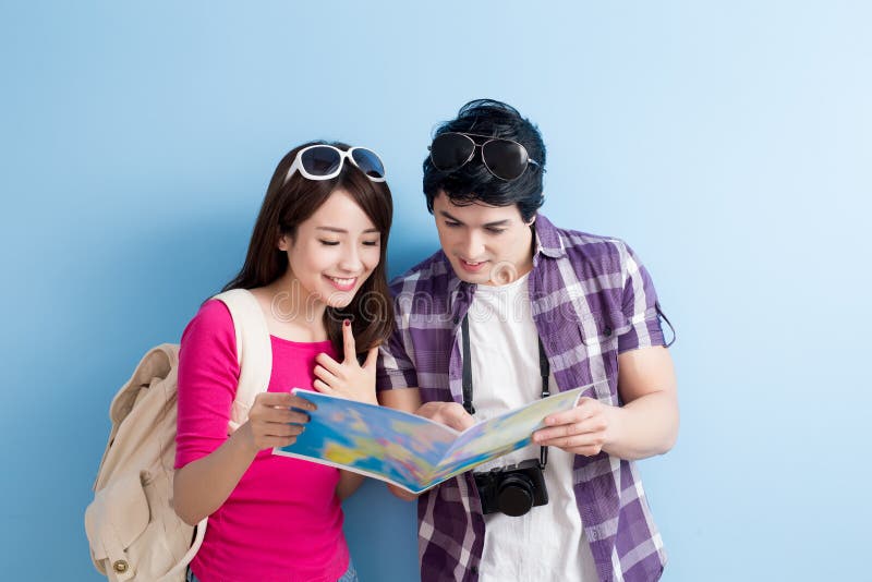 Young couple take map stock photo. Image of blue, chinese - 83939626