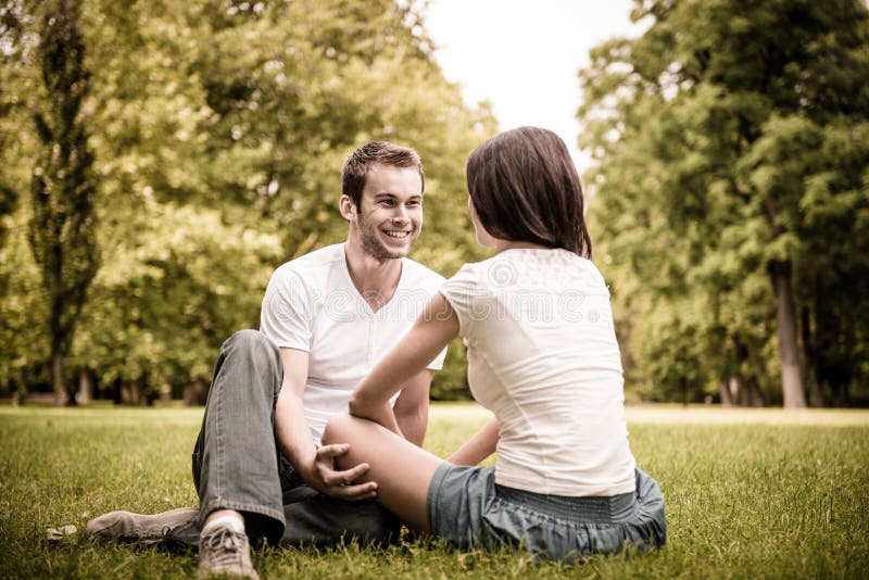 Young Couple Talking Outdoor Stock Image - Image of person, lovers ...