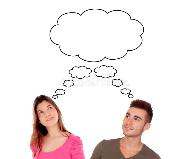 Young Couple Thinking about the Same Idea Stock Photo - Image of female ...