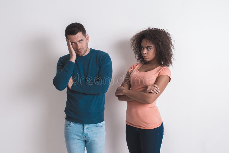 Young Couple Together Isolated on White Indoors Stock Photo - Image of ...