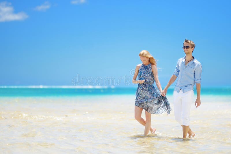 Young Couple on a Tropical Island Stock Image - Image of honeymoon ...