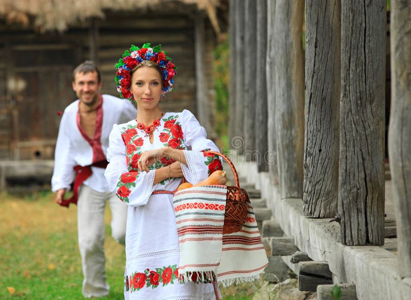 Young Couple in Ukrainian Style Clothes Stock Image - Image of house ...