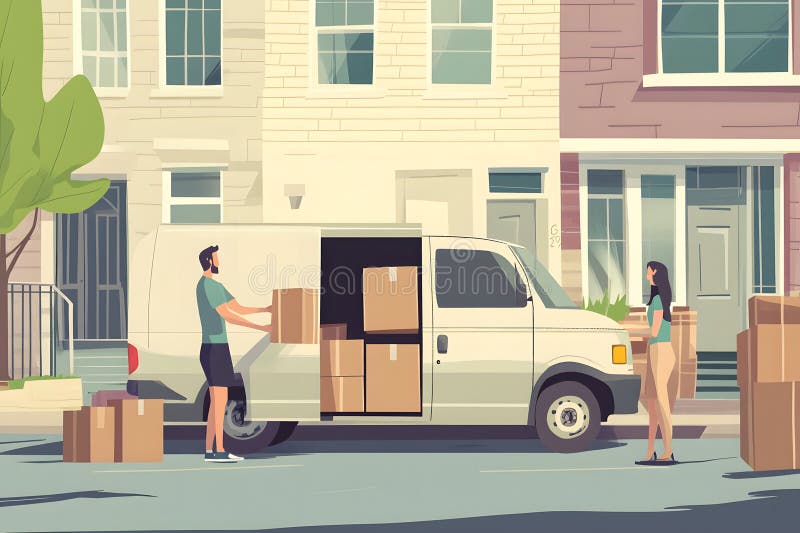 Young Couple Unloading Their Moving Van: a Fresh Start Stock Image ...