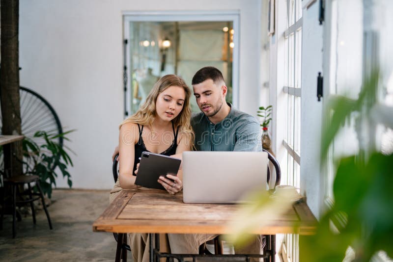 Young Couple Using E-commerce Retail E-services Feel Satisfied, Enjoy ...