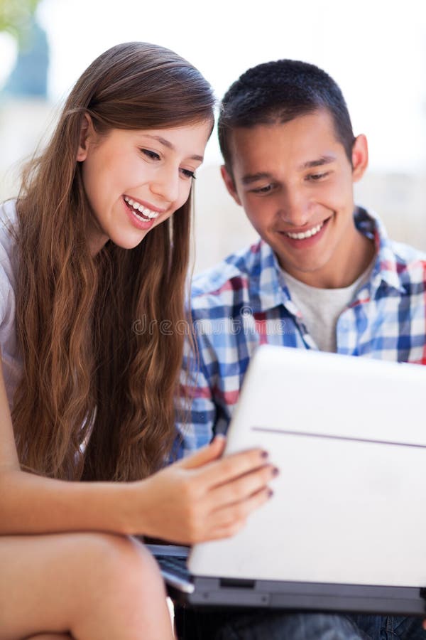 Two Teenage Girls Using Laptop in Bedroom Stock Image - Image of ...
